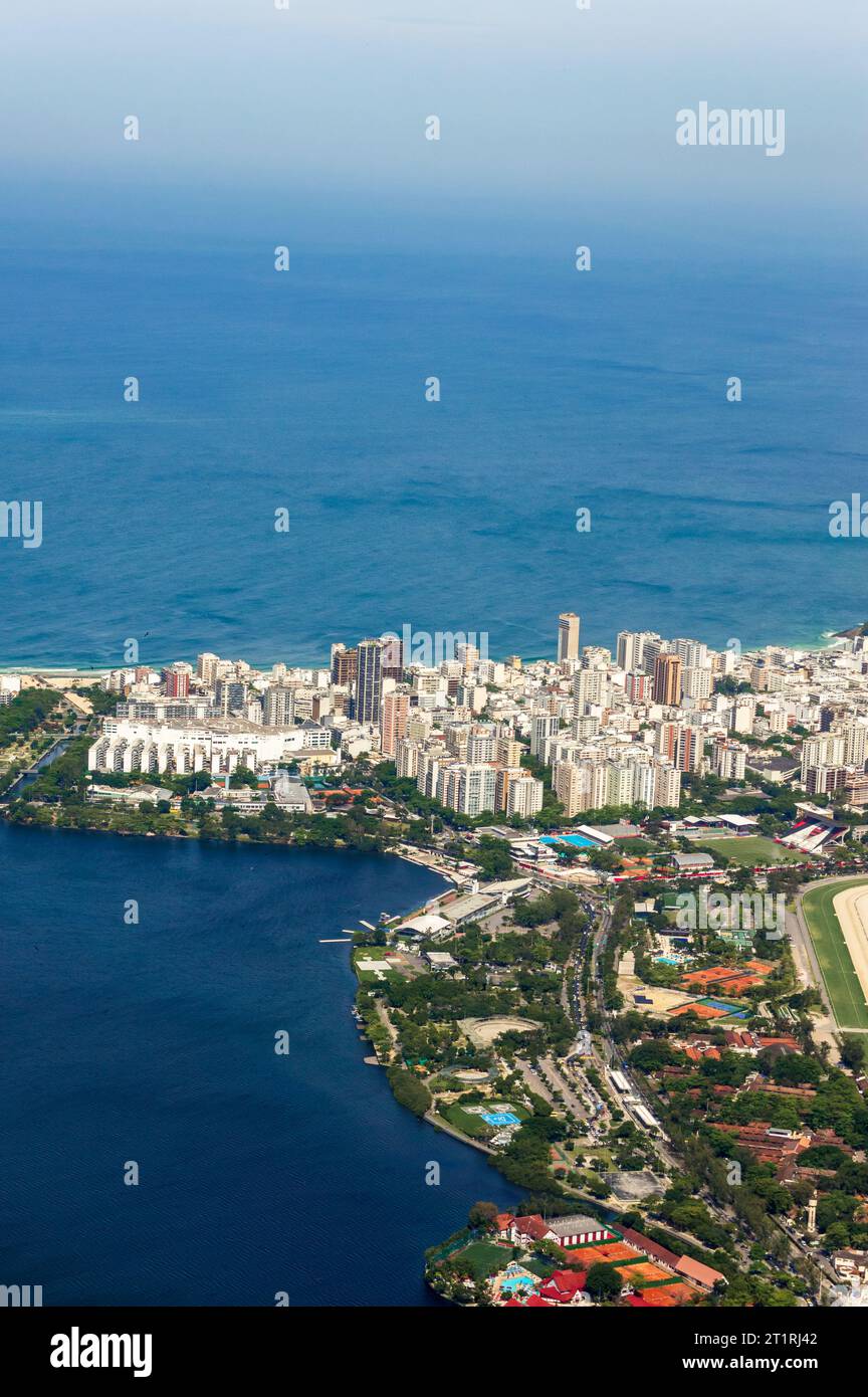 Aerial view of the city of Rodrigo de Freitas lagoon and Leblon in Rio ...