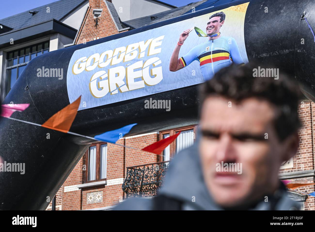 Illustration picture shows a 'Goodbye Greg' banner during a farewell ...