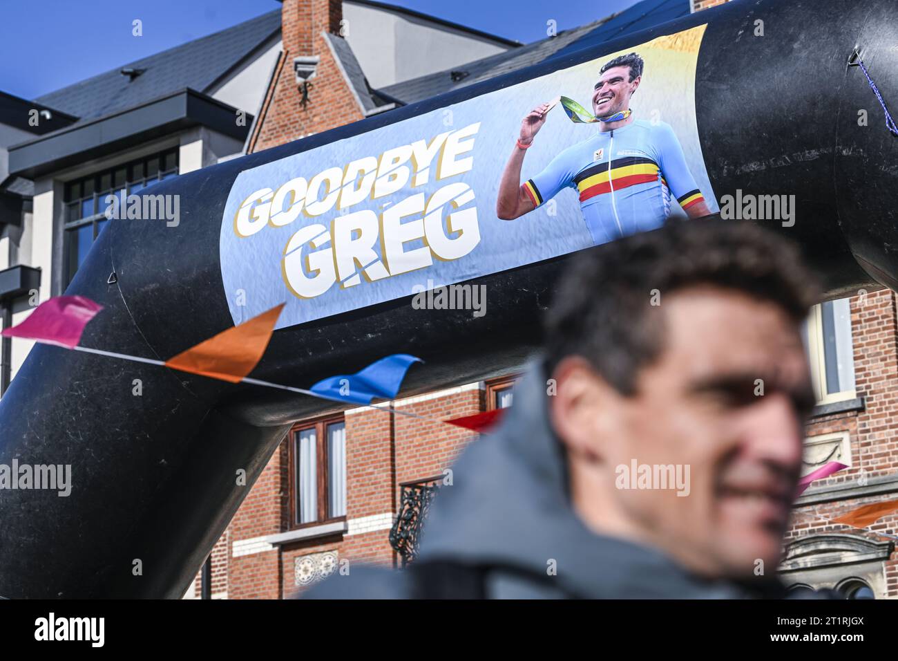 Illustration picture shows a 'Goodbye Greg' banner during a farewell ...