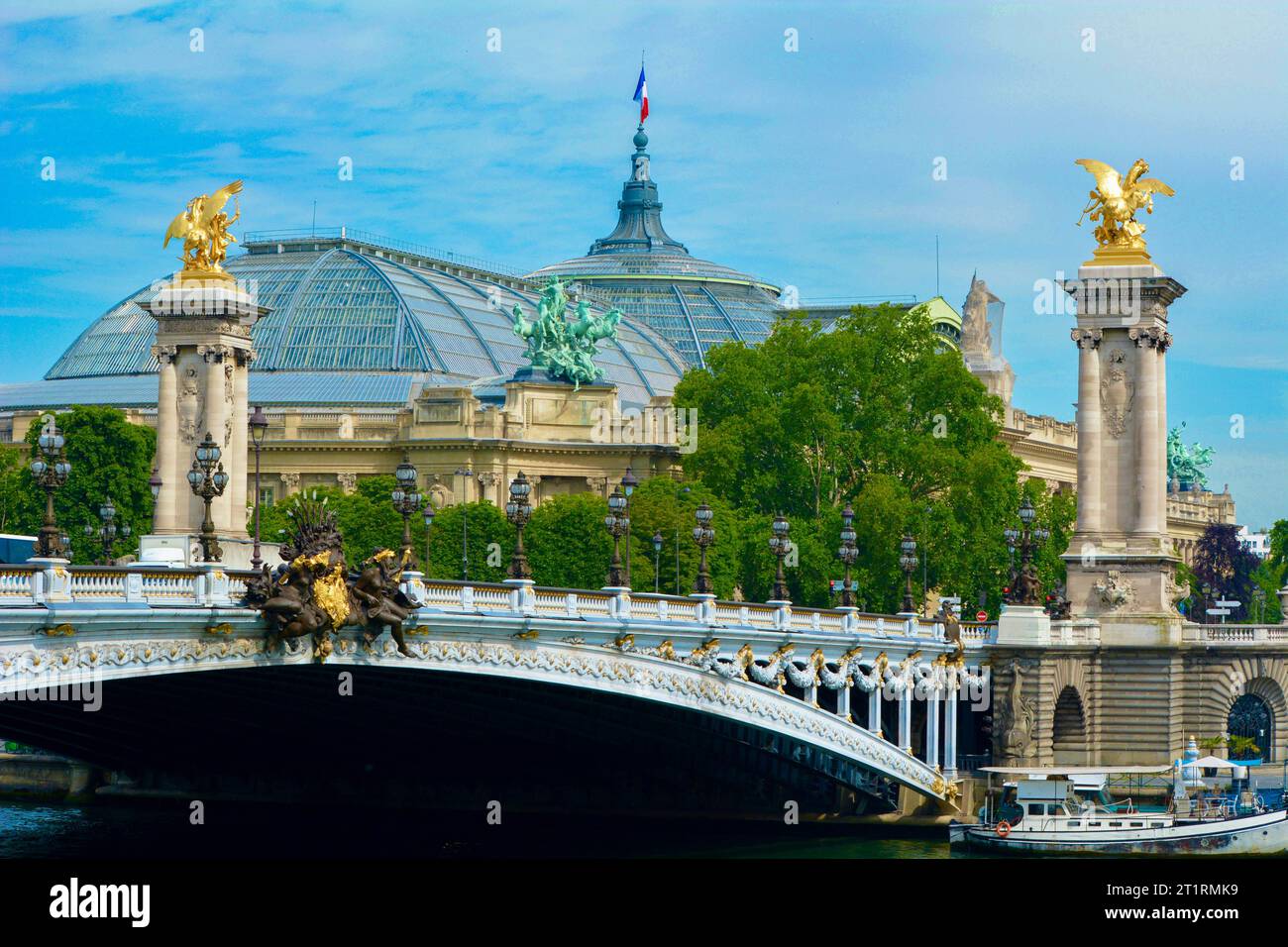 Ornate Alexander III bridge in Paris France with its gold sculptures ...