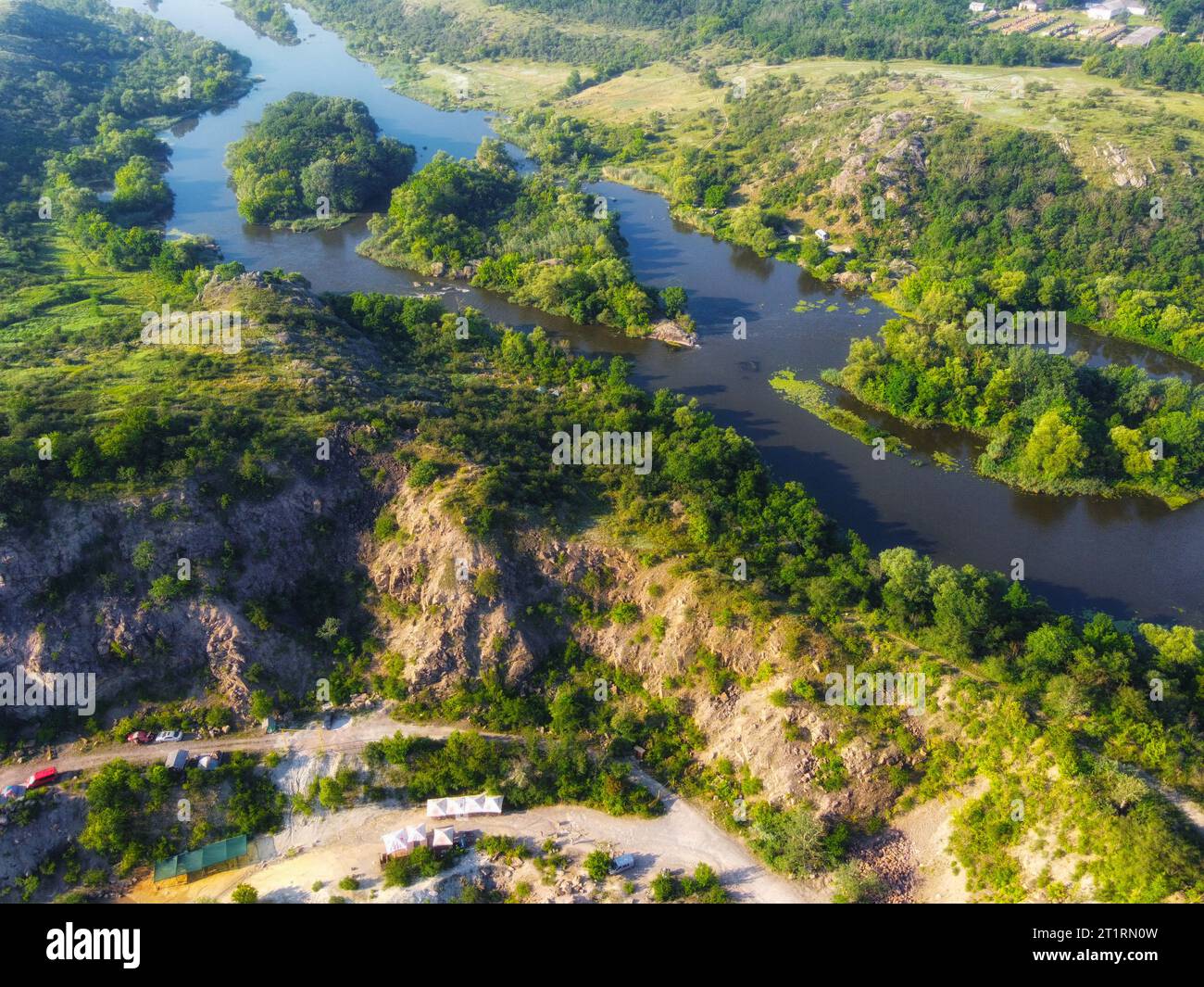 Winding bed of the Southern Bug river. River, landscape from a bird's ...