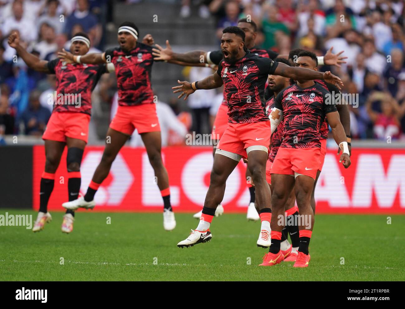 Fiji perform The Cibi prior to the Rugby World Cup 2023 quarter-final ...