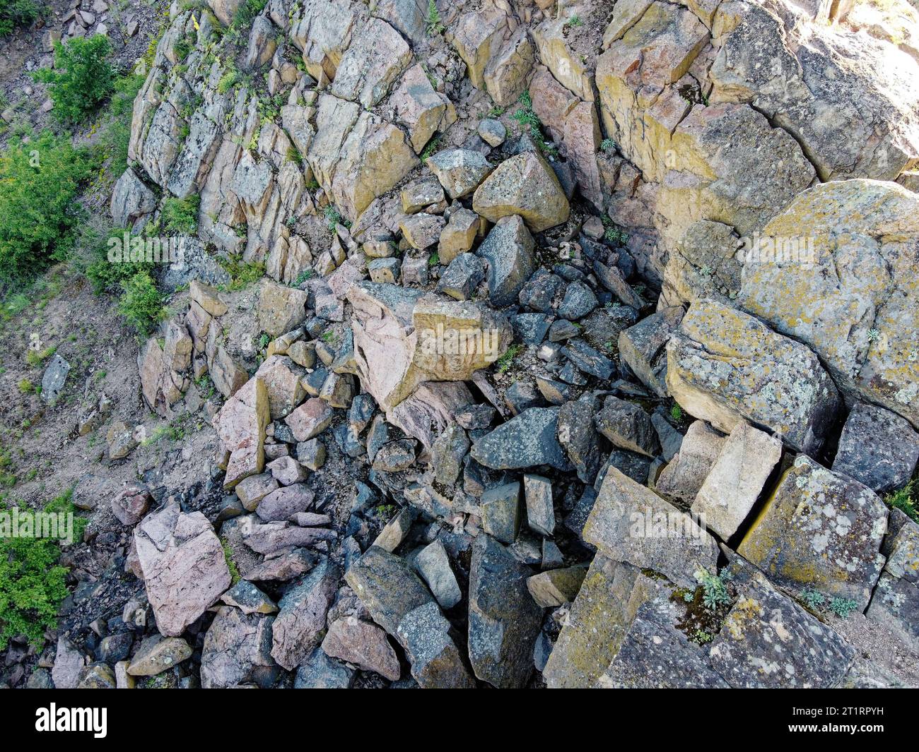 Sheer stone rock, aerial view. Boulders from a bird's eye view Stock ...