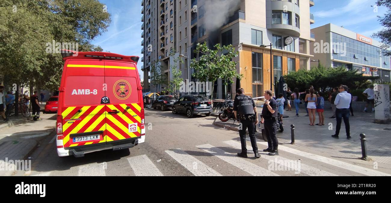 Valencia, Spain - October 15, 2023: Fire in the zazu restaurant located ...