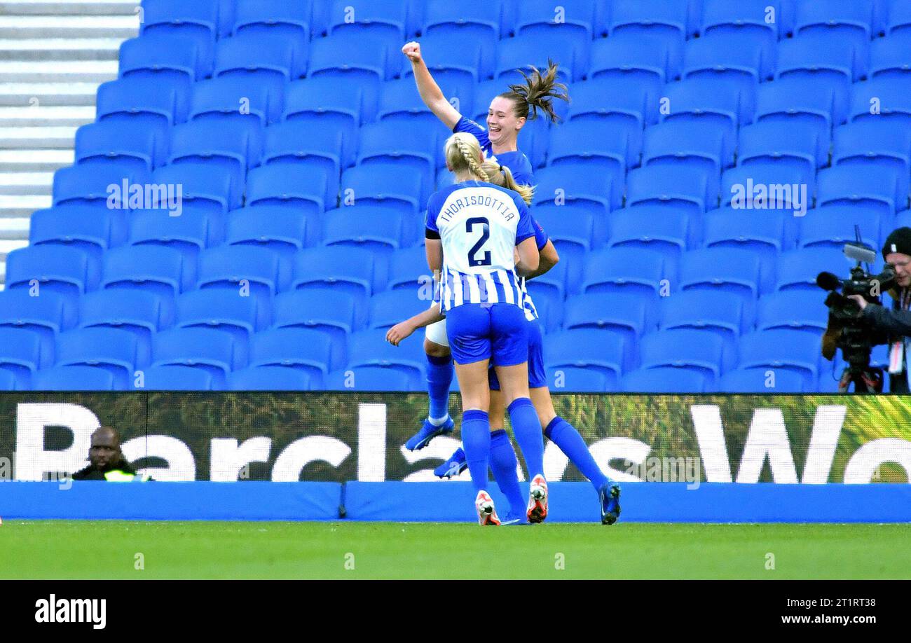 Brighton UK 15th October 2023 - Elisabeth Terland of Brighton leaps ...