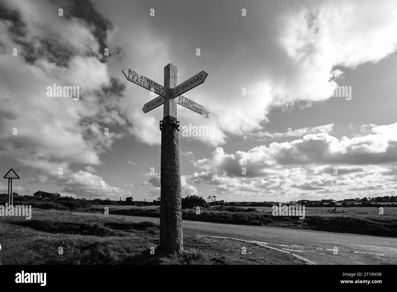 Old wooden signpost with stone collar Bodmin Moor Cornwall Stock Photo ...