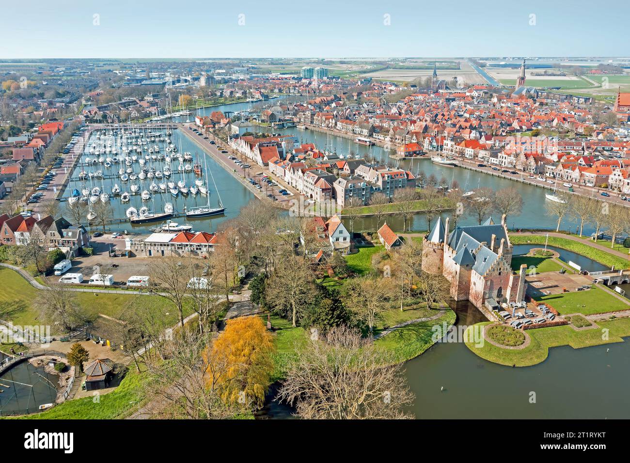Aerial from the traditional town Medemblik with the Radboud castle in ...