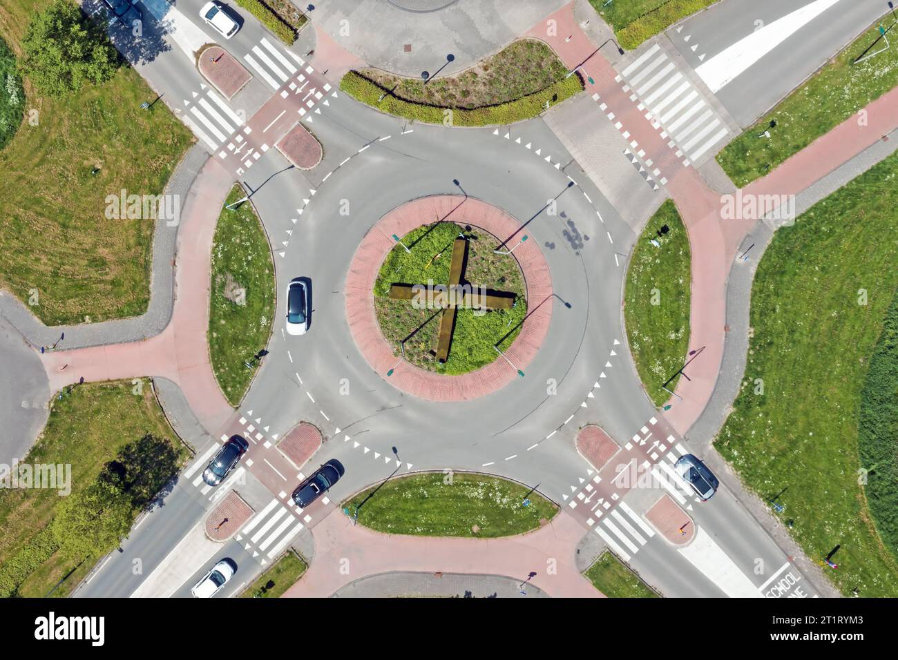 Aerial top down view of roundabout traffic in Amsterdam, Netherlands ...