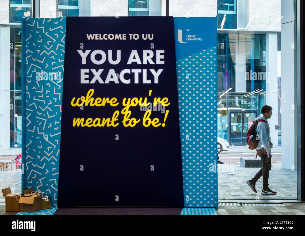 Belfast, UK, Sep 29, 2023. View of a big welcome message board for the ...
