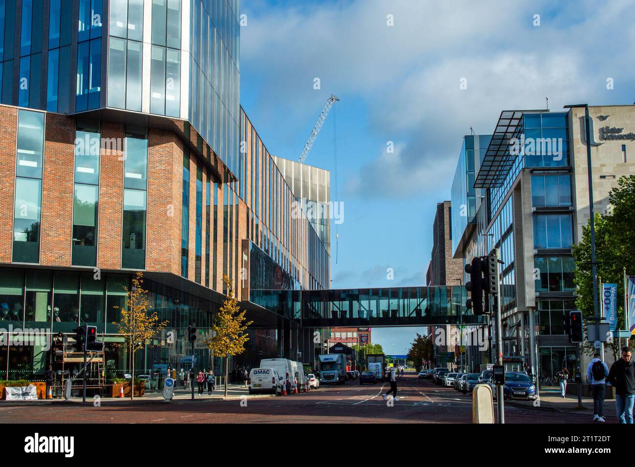 Belfast, UK, Sep 29, 2023. Street view of the Ulster University Belfast ...
