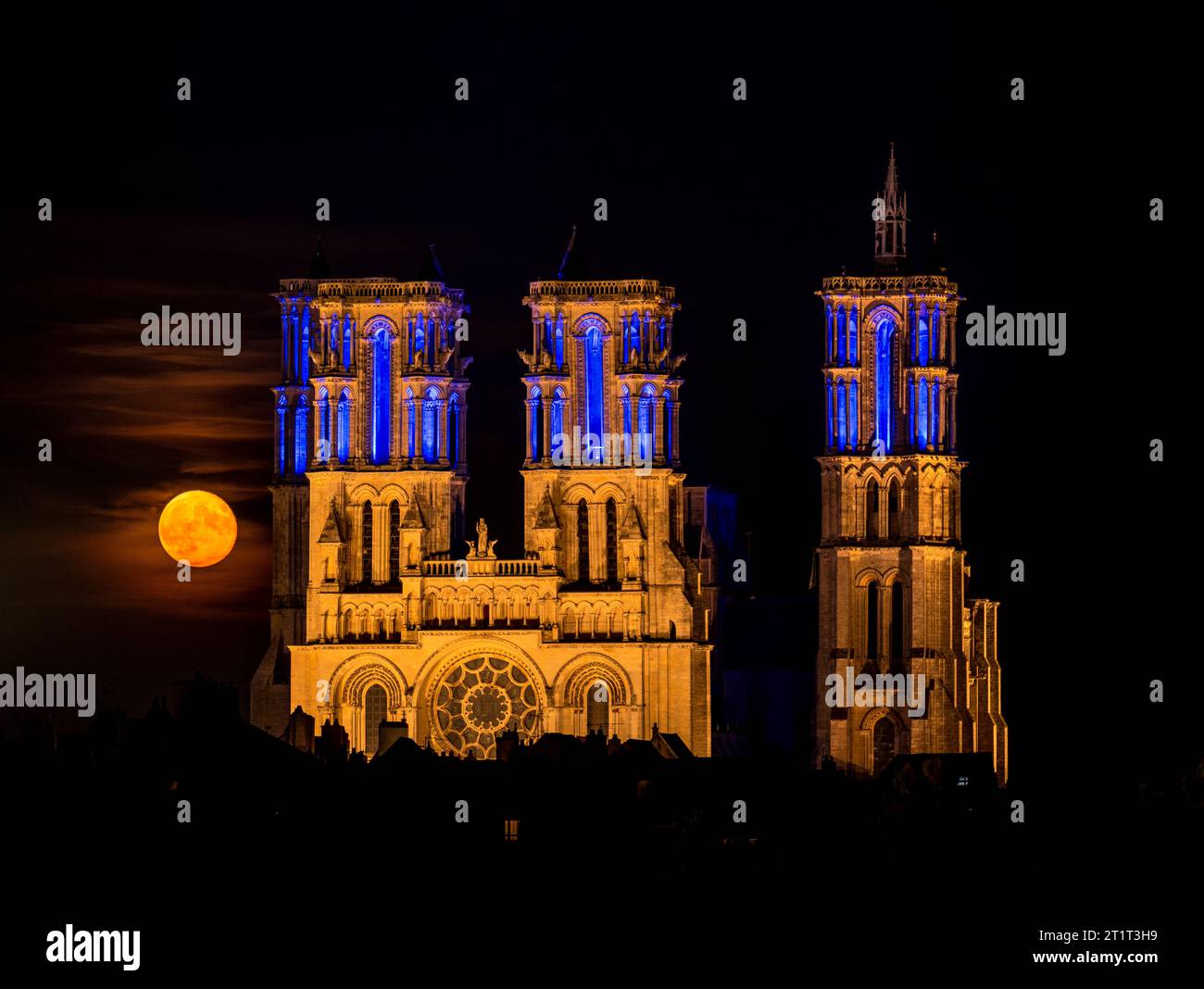 Full moon shines behind Lion cathedral, France Stock Photo - Alamy