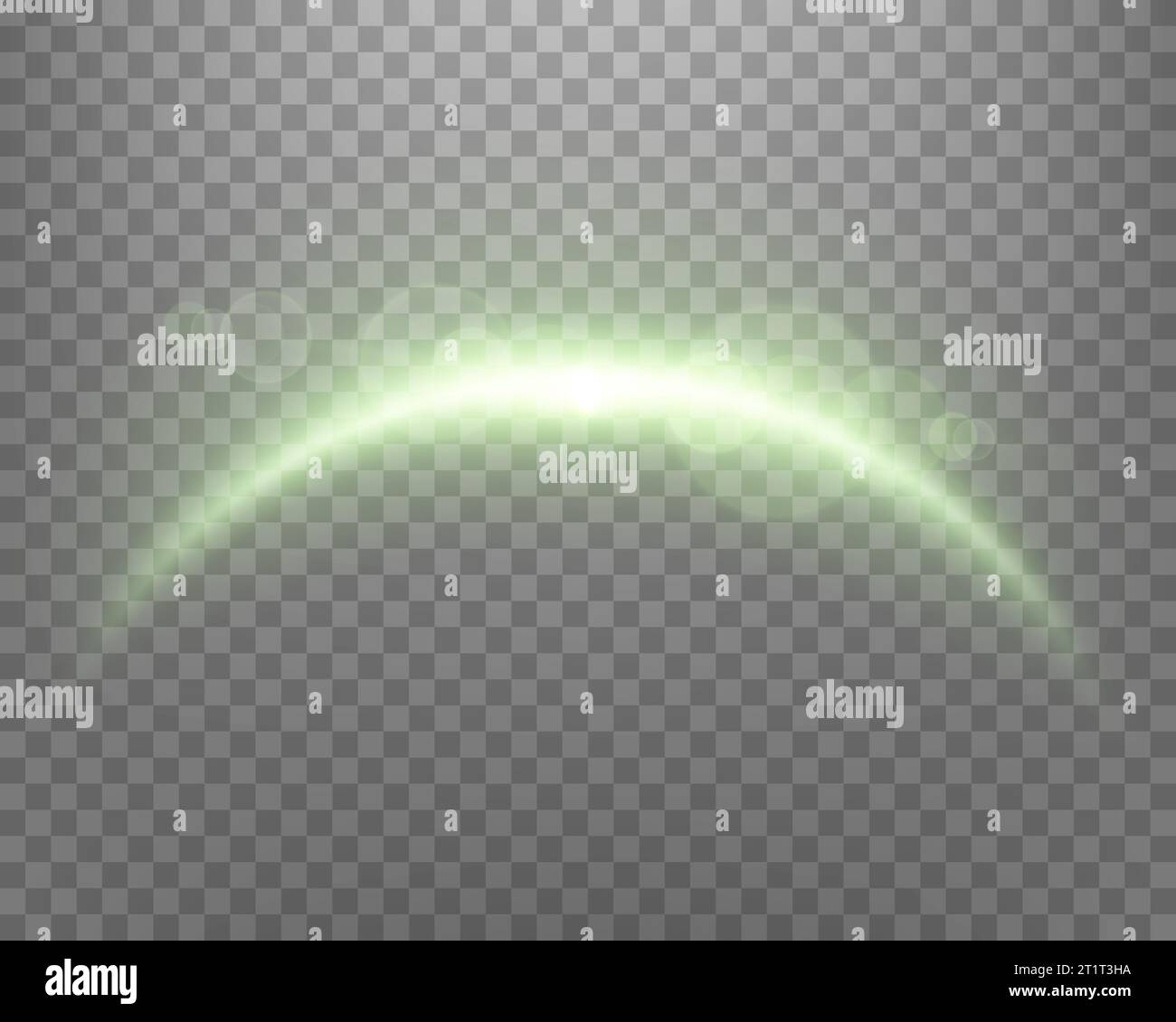 Green magic arch with glowing particles, sunlight lens flare. Neon ...