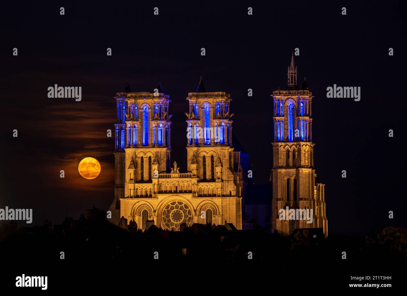Full moon shines behind Lion cathedral, France Stock Photo - Alamy