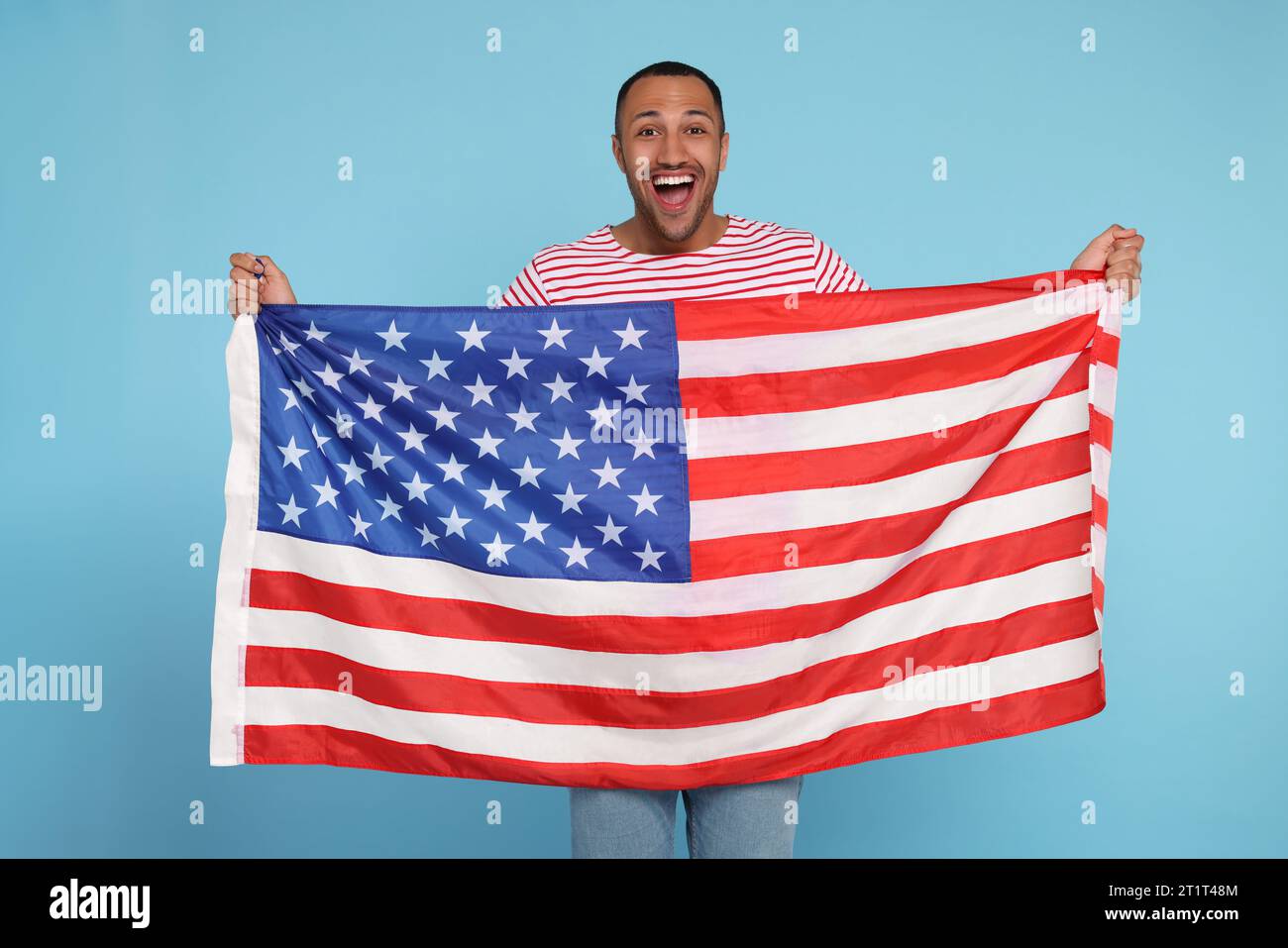 4th of July - Independence Day of USA. Happy man with American flag on ...