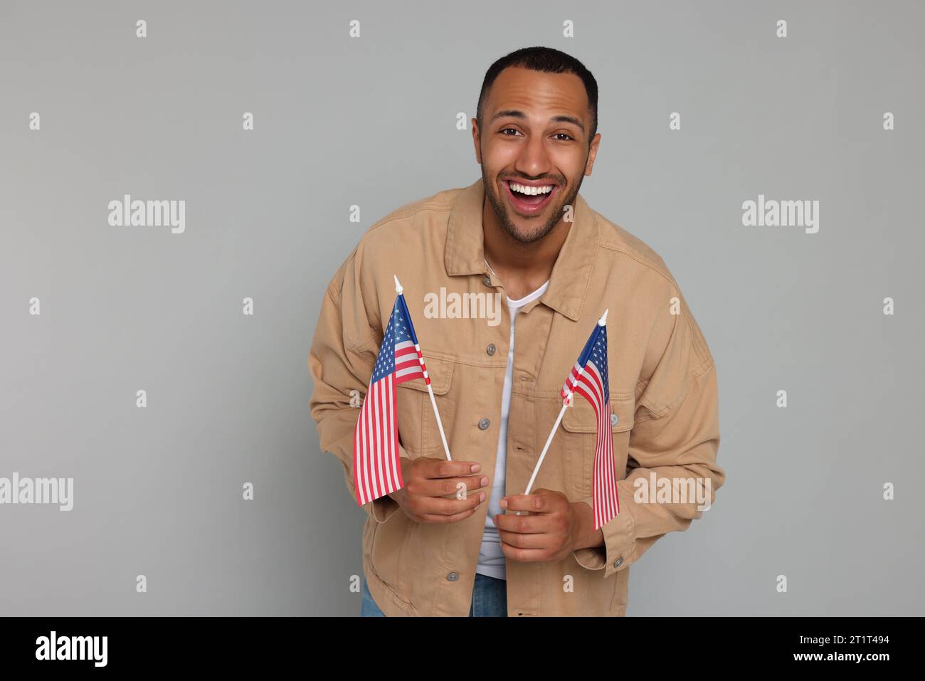 4th of July - Independence Day of USA. Happy man with American flags on ...