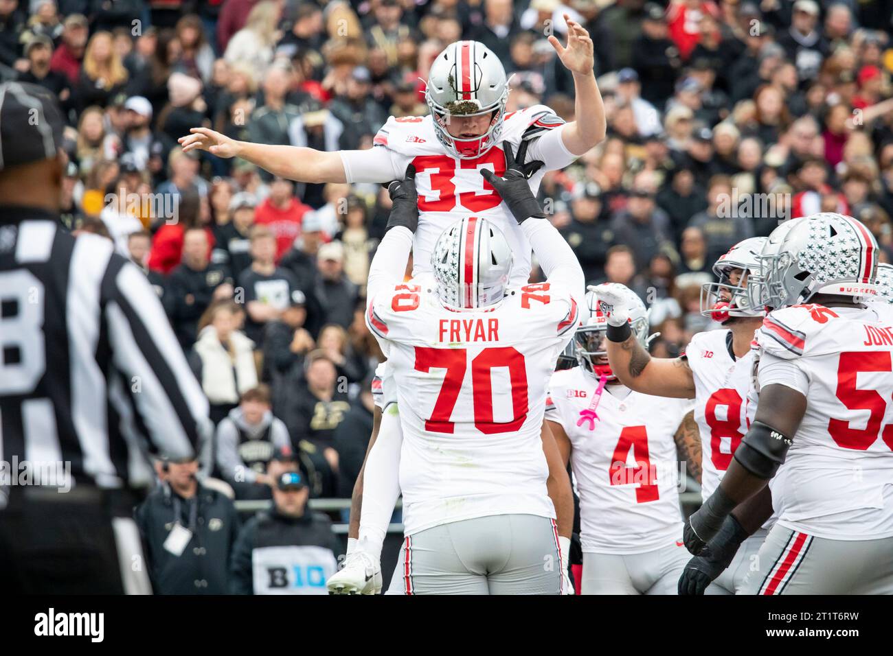 West Lafayette, Indiana, USA. 14th October, 2023. Devin Brown (33) and ...