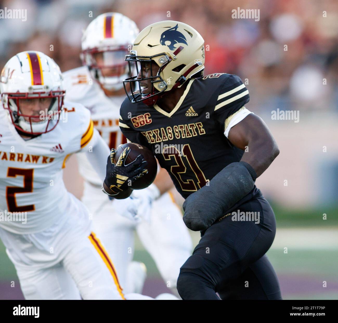 October 14, 2023: Texas State running back Ismail Mahdi (21) carries ...