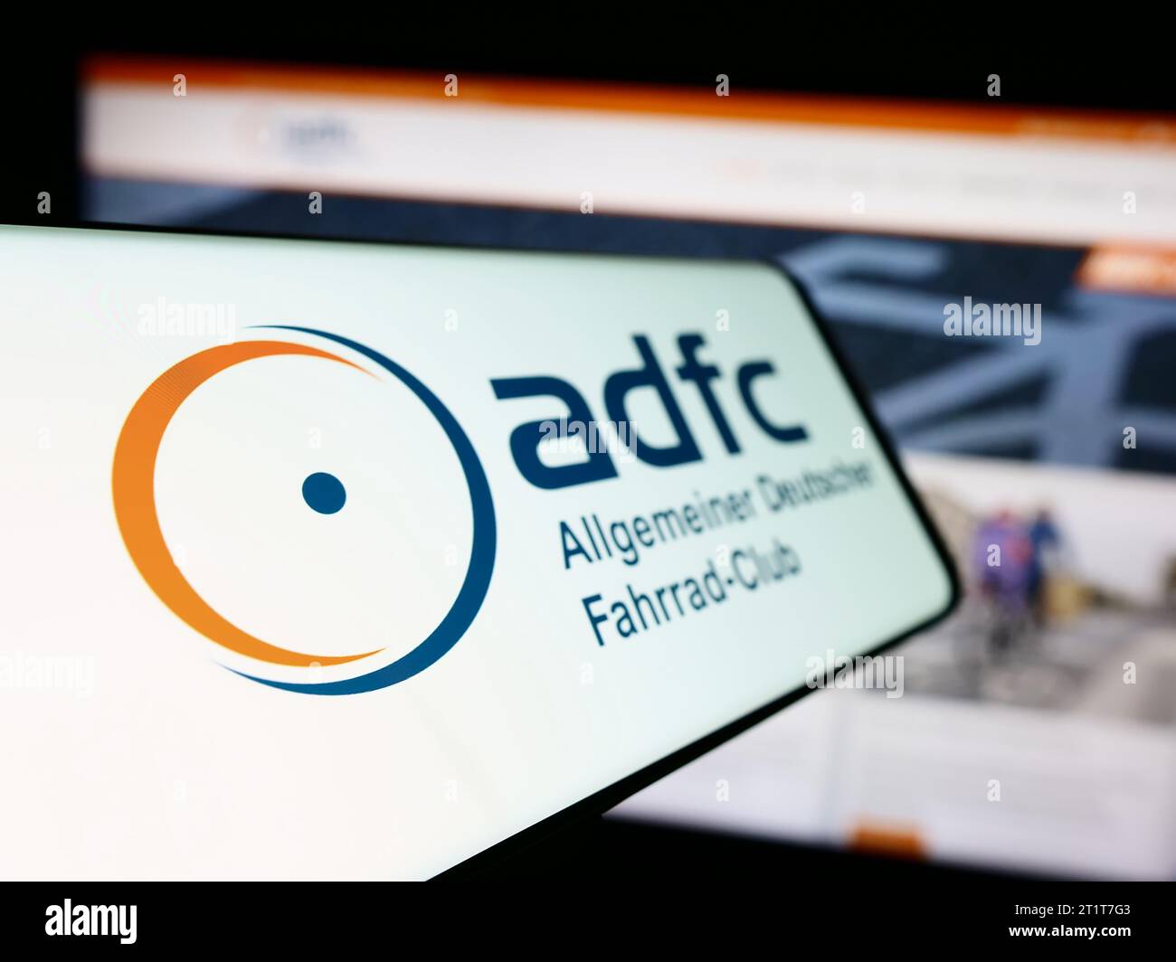 Mobile phone with logo of Allgemeiner Deutscher Fahrrad-Club e.V. (ADFC ...