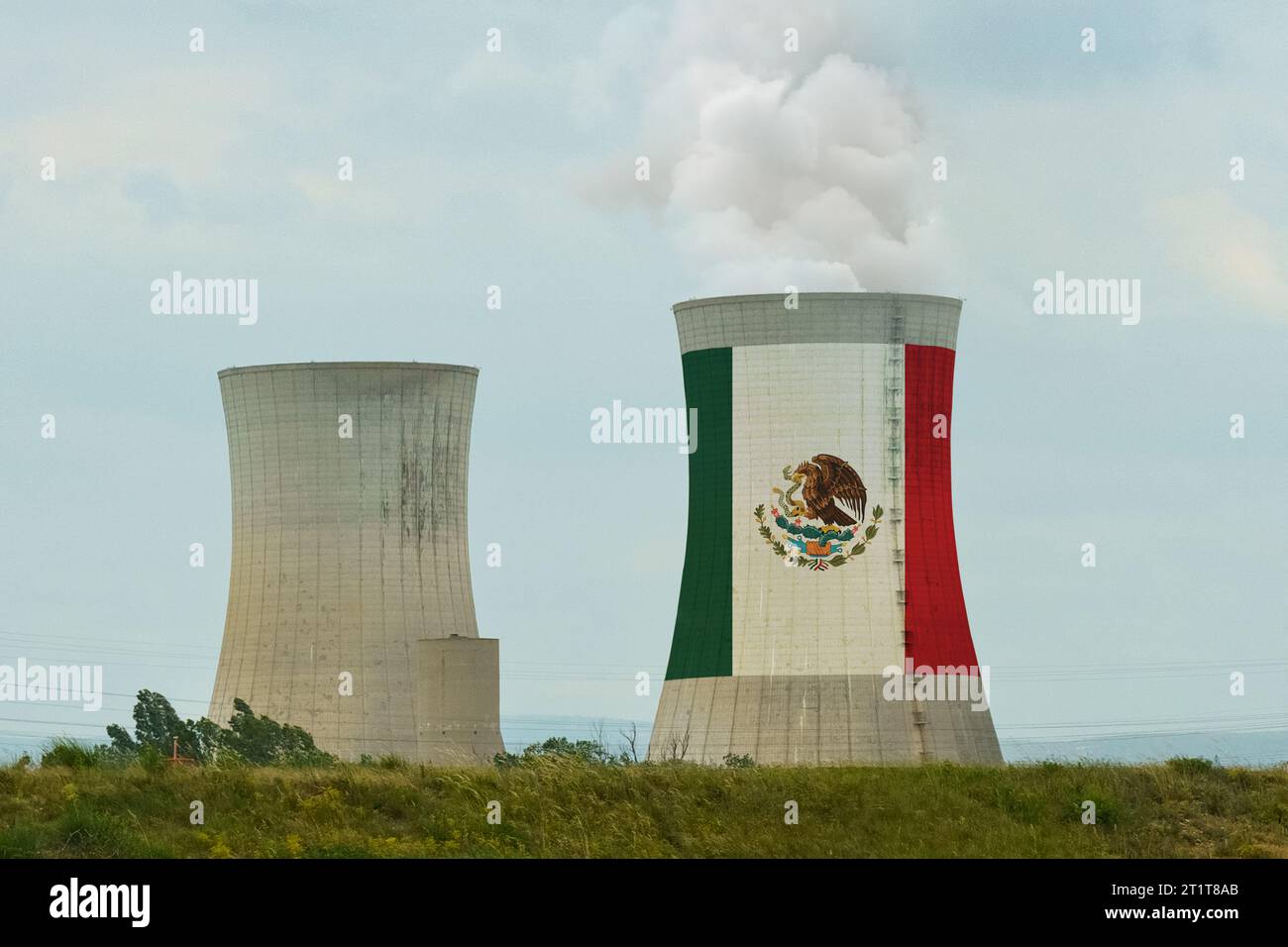The Mexican flag is depicted on the cooling tower of the nuclear power ...
