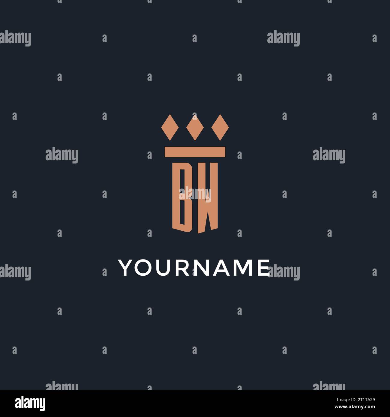 BW logo initial with pillar icon design, luxury monogram style logo for ...
