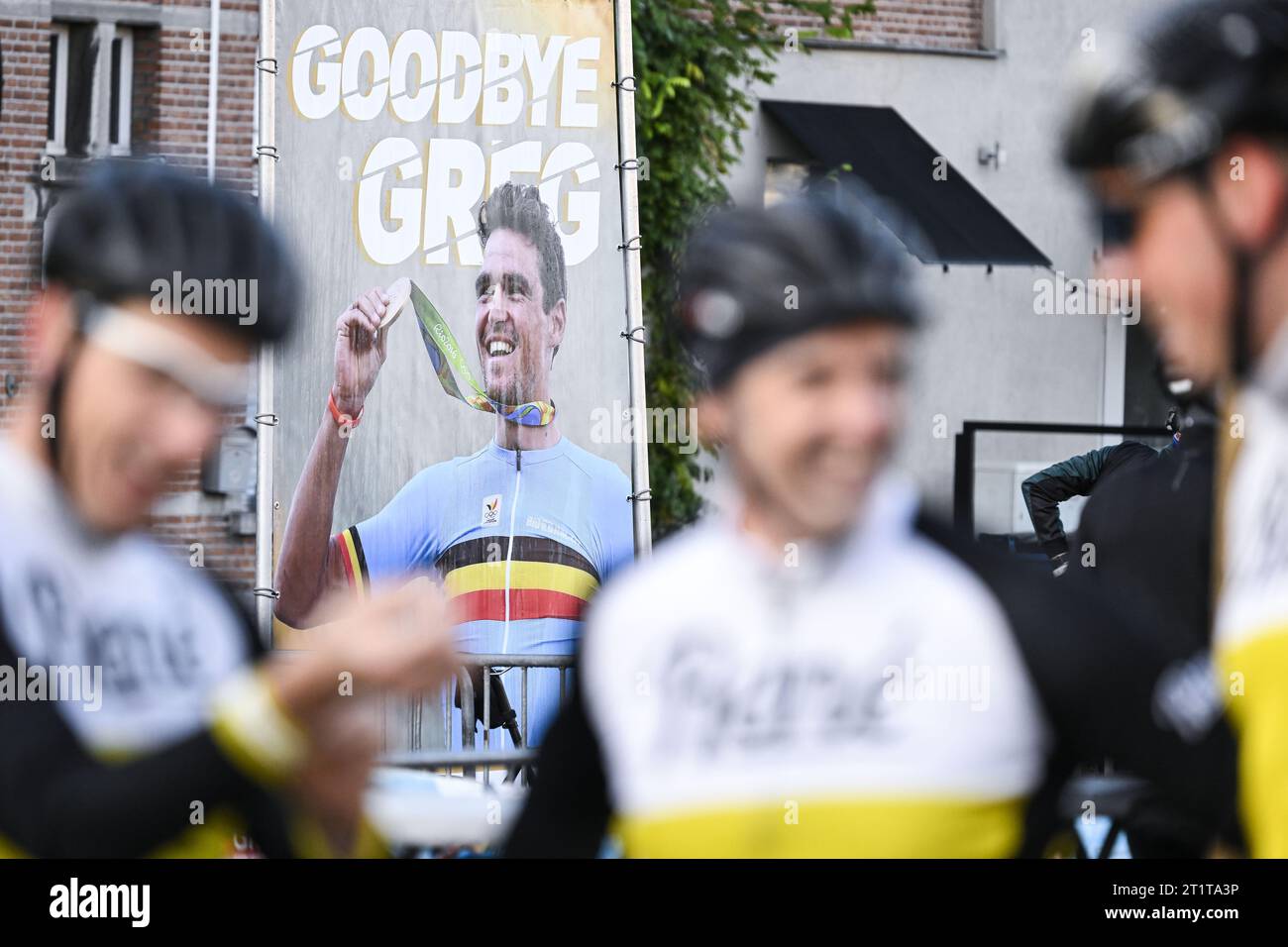 Illustration picture shows a banner during a farewell event 'Goodbye ...