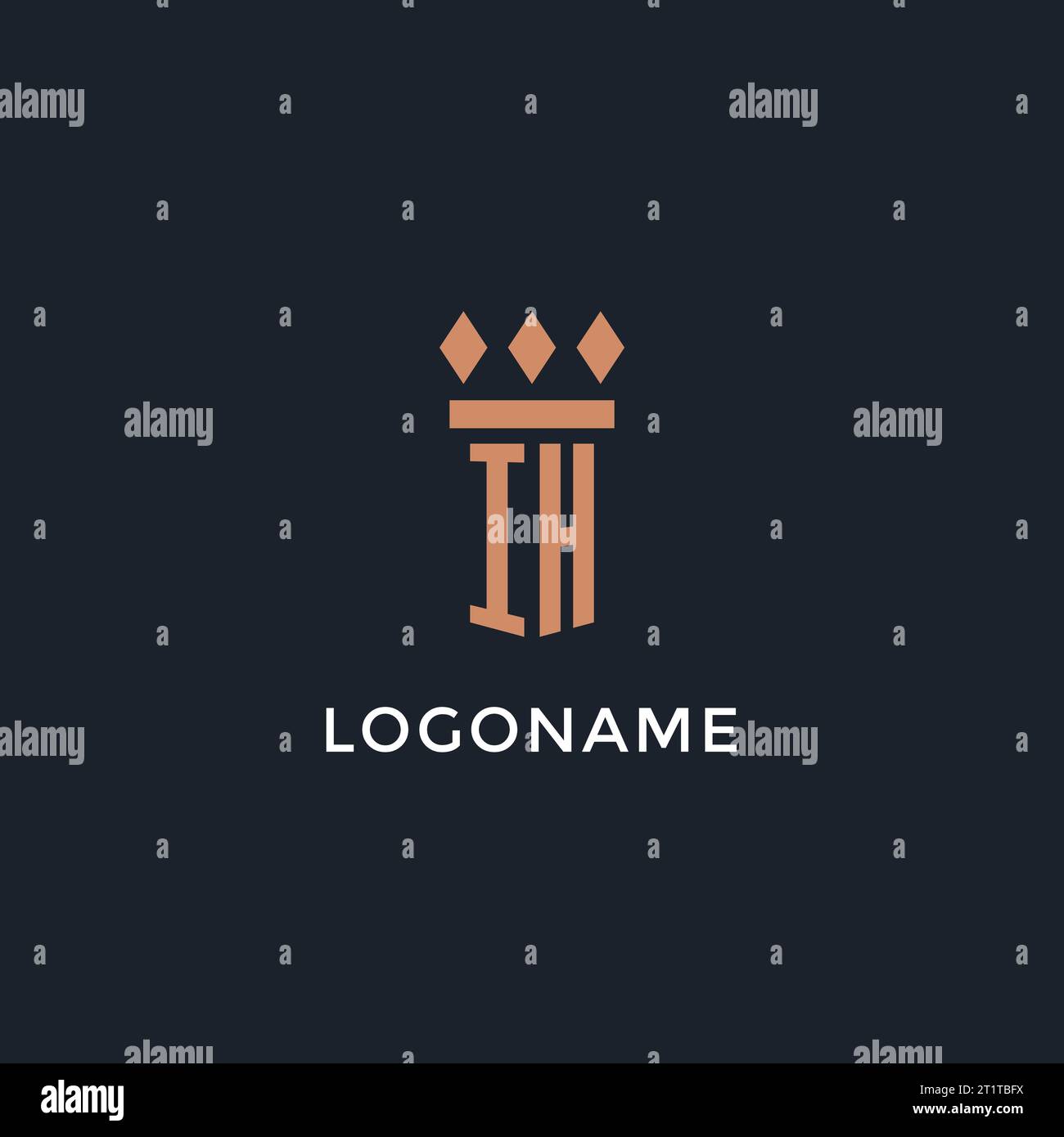 IH logo initial with pillar icon design, luxury monogram style logo for ...