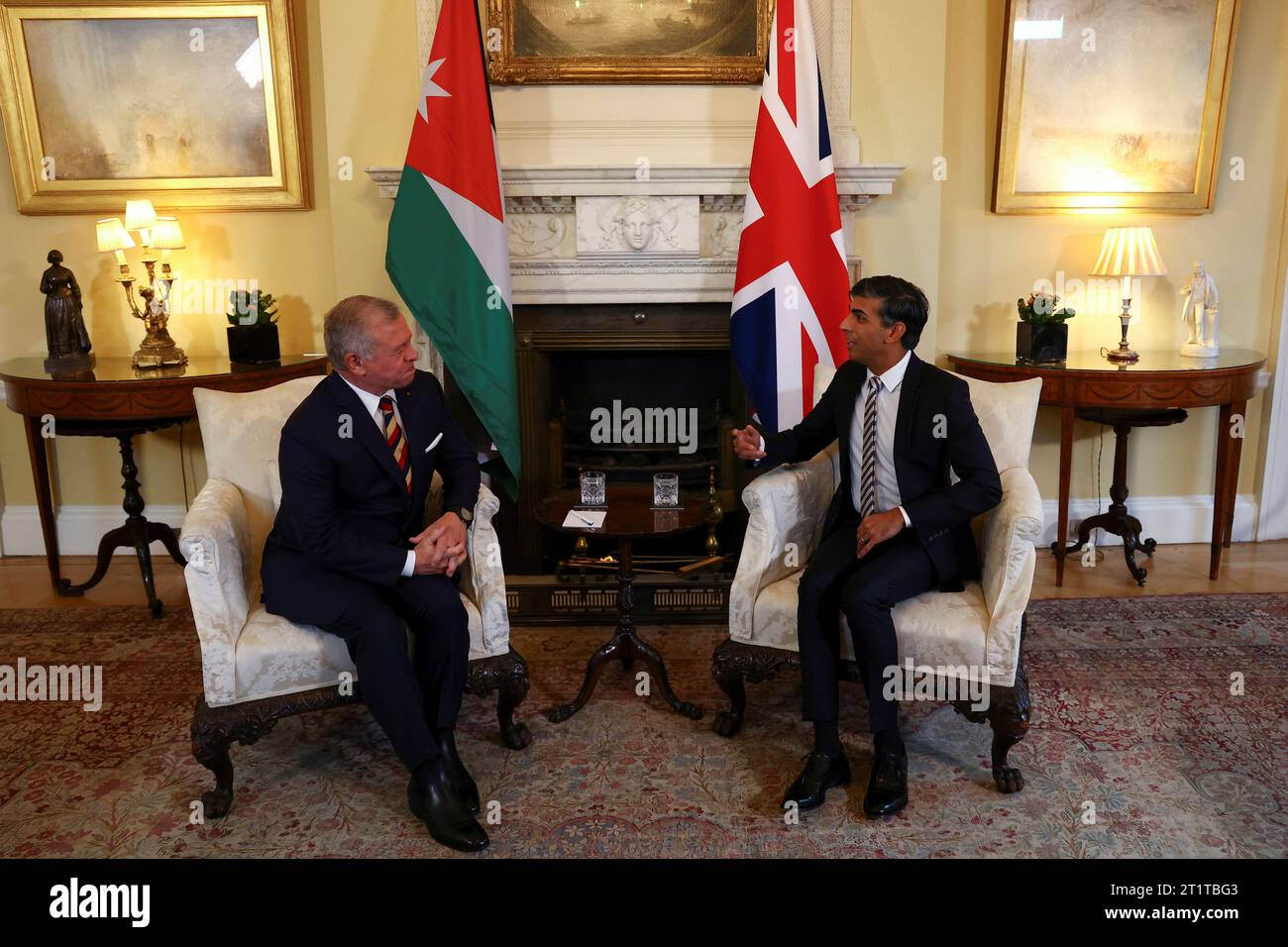 Britain's Prime Minister Rishi Sunak, right, meets with Jordan's King ...