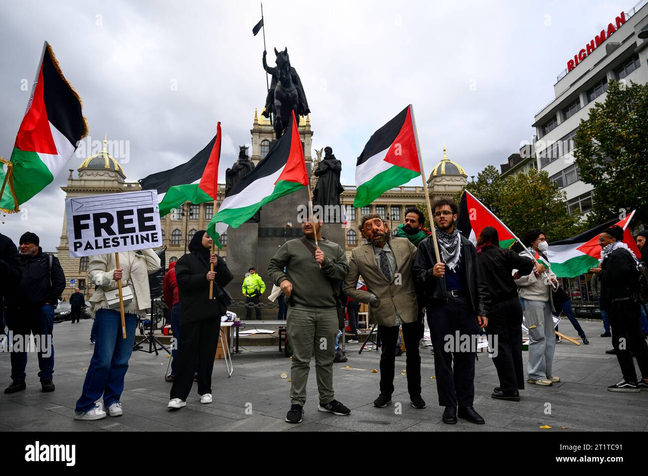 Prague, Czech Republic. 15th Oct, 2023. Dozens of people gathered in ...