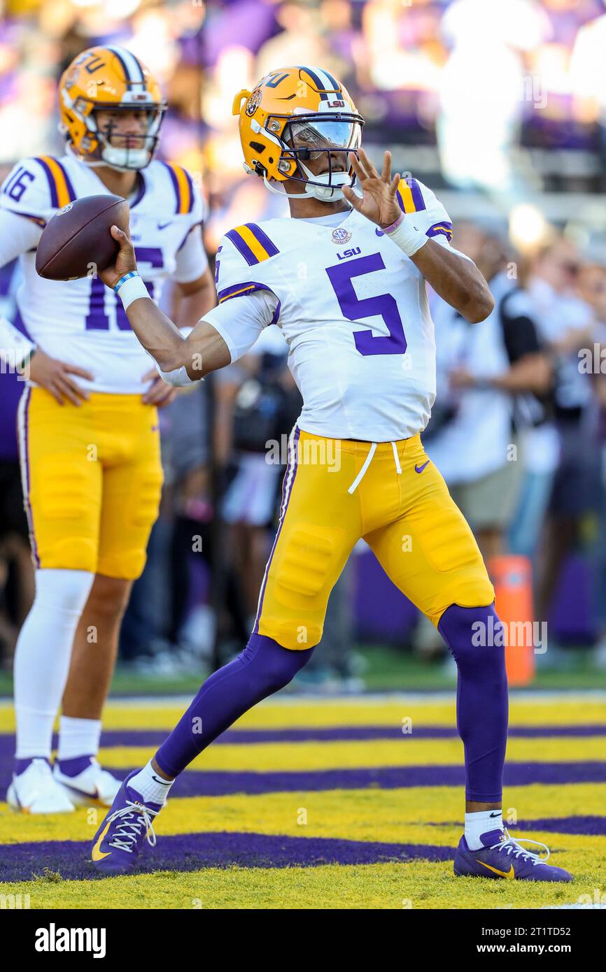 Baton Rouge, LA, USA. 14th Oct, 2023. LSU quarterback Jayden Daniels (5 ...