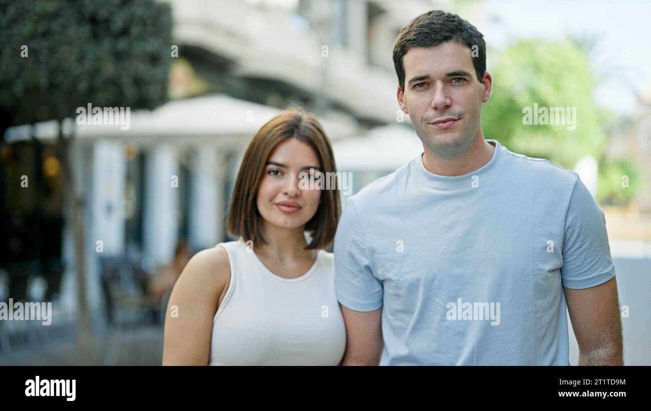 Beautiful couple smiling confident standing together at street Stock ...