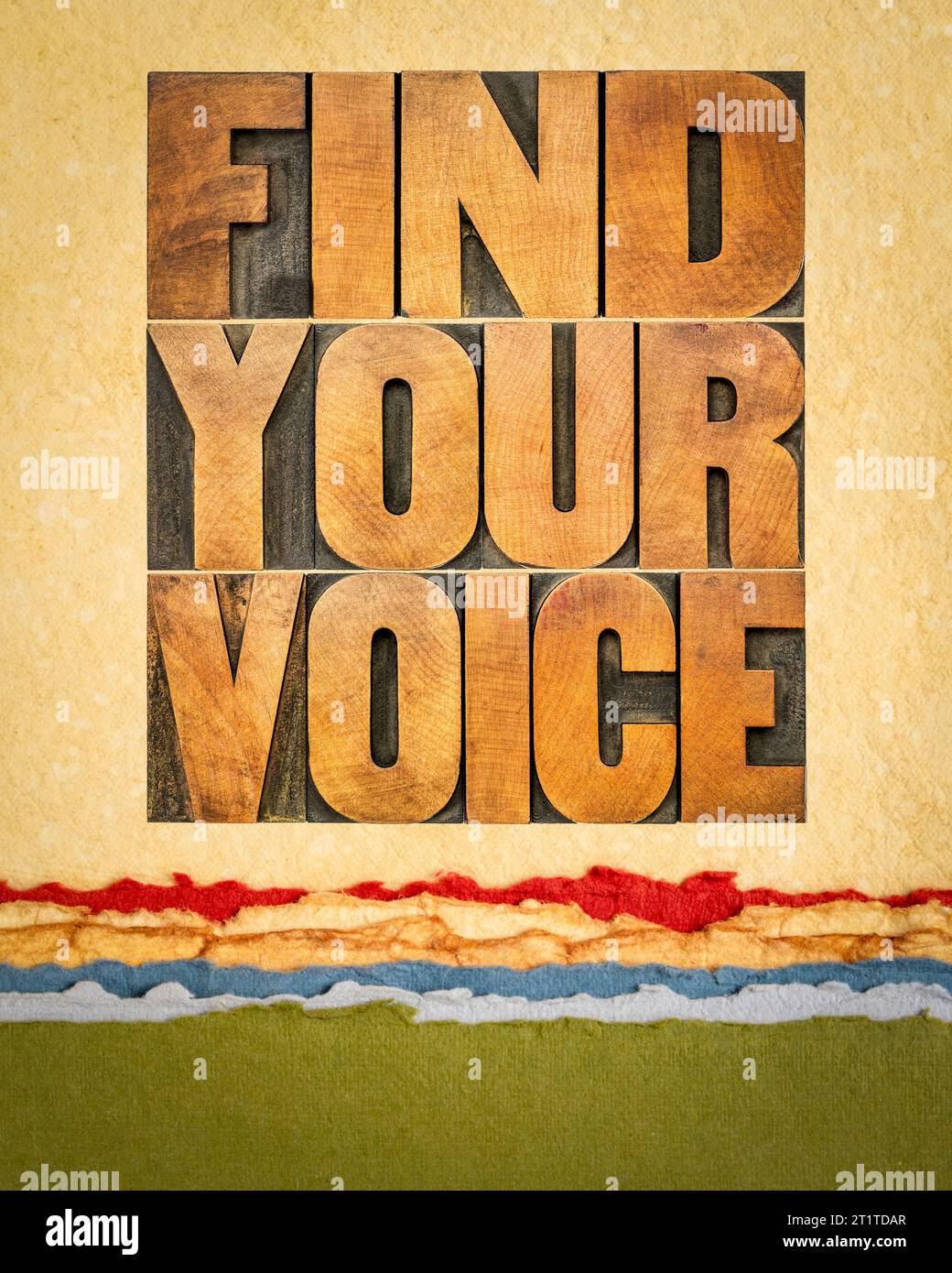 find your voice - word abstract in letterpress wood type on art paper ...
