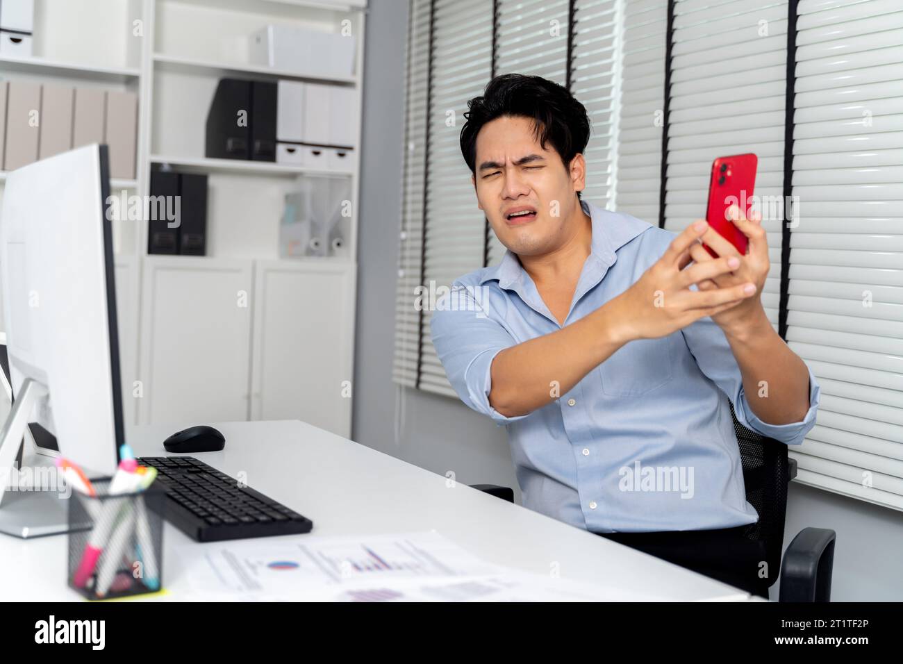 Angry Asian business man being yelled , scolded, complained on the ...