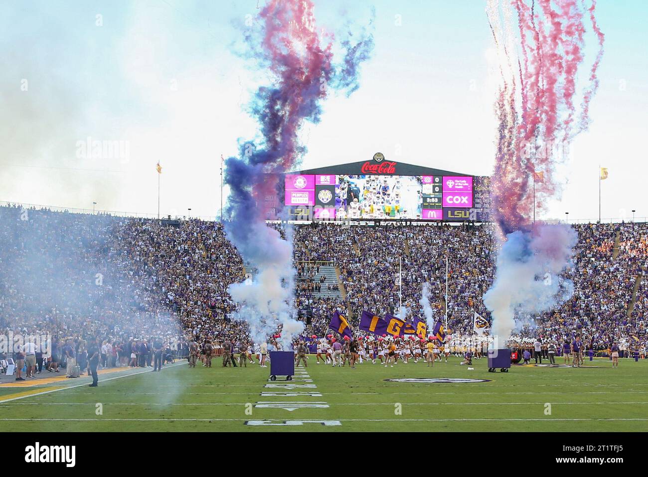 Baton Rouge, LA, USA. 14th Oct, 2023. The LSU Football team takes the ...
