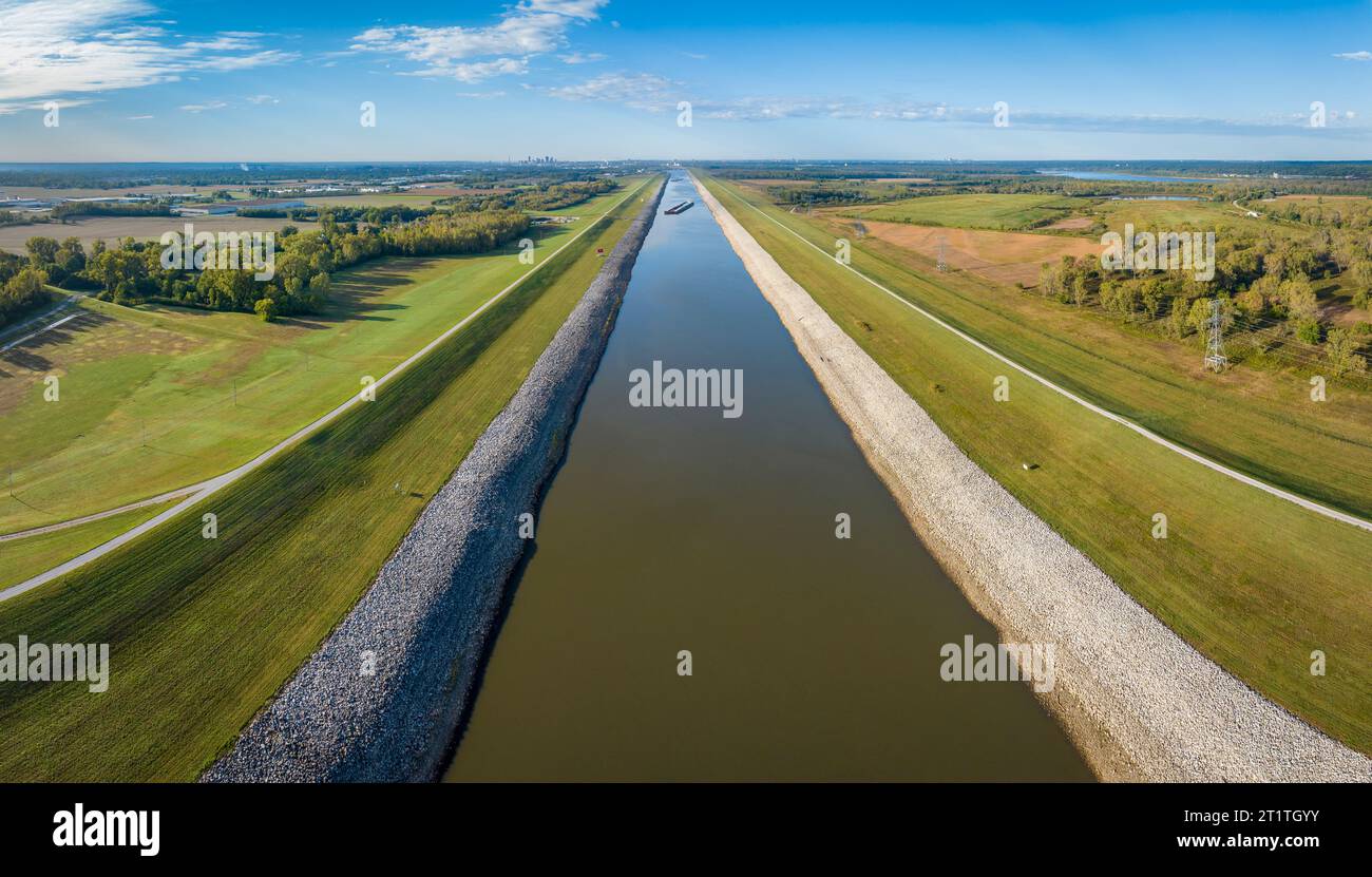 Chain of Rock Bypass Canal of Mississippi River above St Louis, aerial ...
