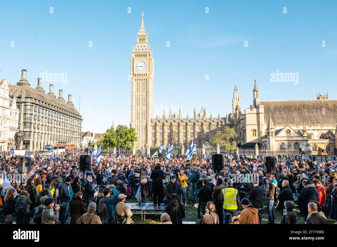 London, UK. 15 October 2023. Hundreds gather in Parliament Square for a ...
