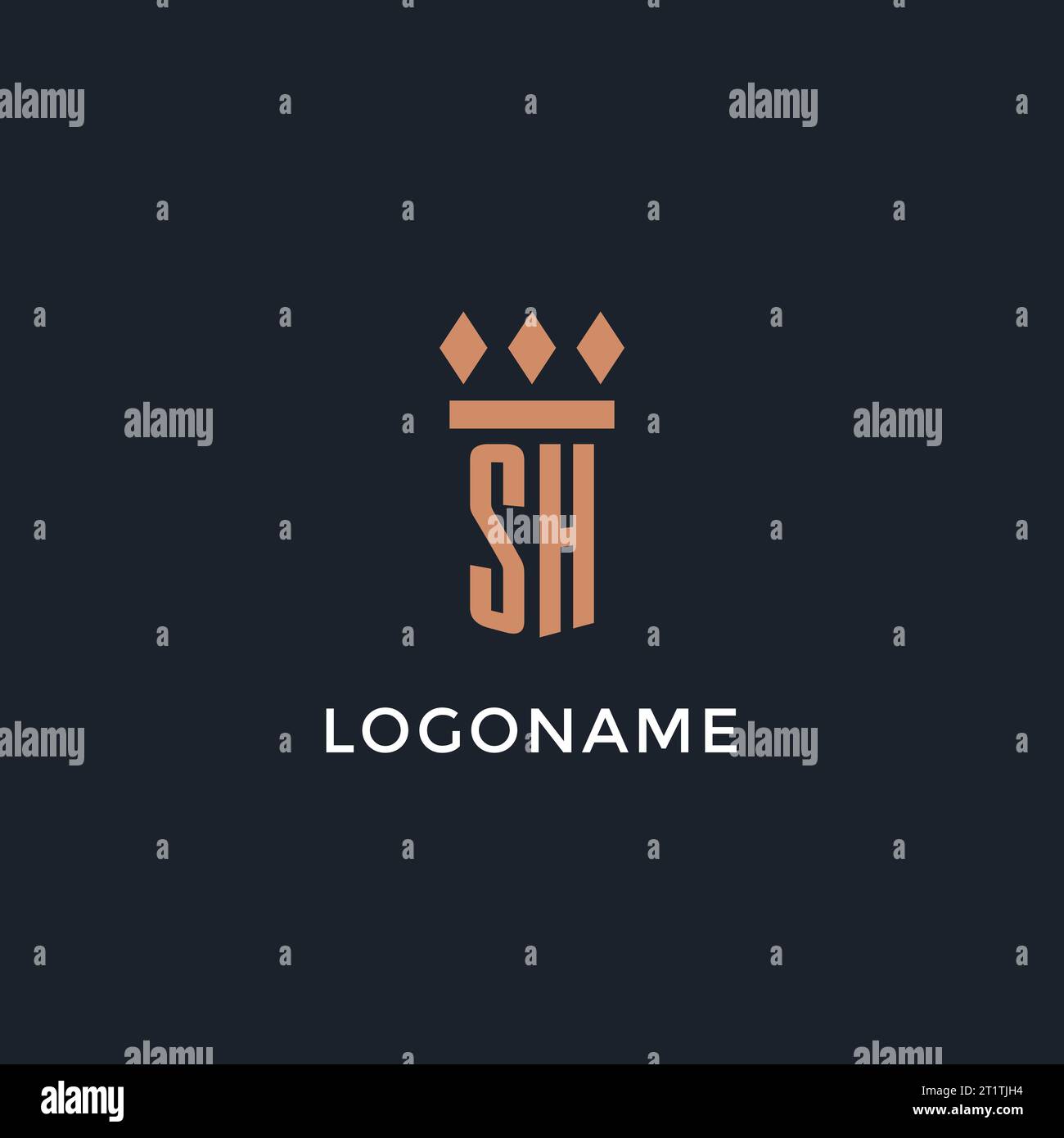 SH logo initial with pillar icon design, luxury monogram style logo for ...