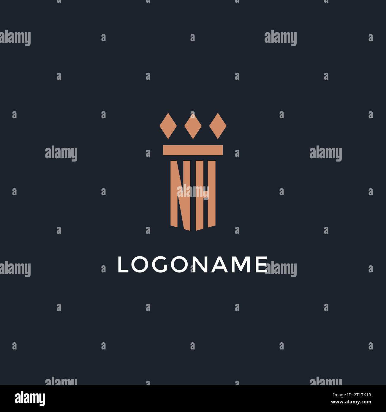 NH logo initial with pillar icon design, luxury monogram style logo for ...
