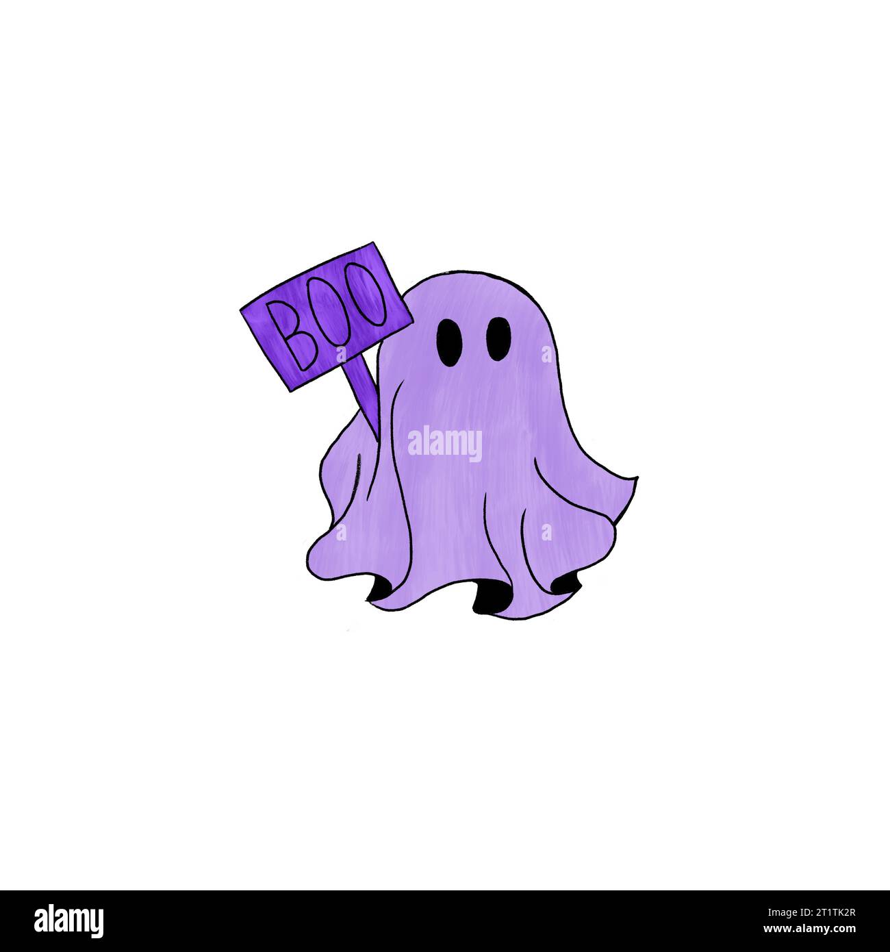 Flat freehand Halloween illustration with ghost. Happy ghost characters ...