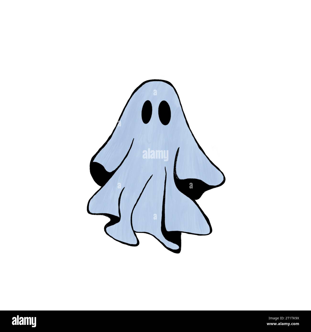 Flat freehand Halloween illustration with ghost. Happy ghost characters ...