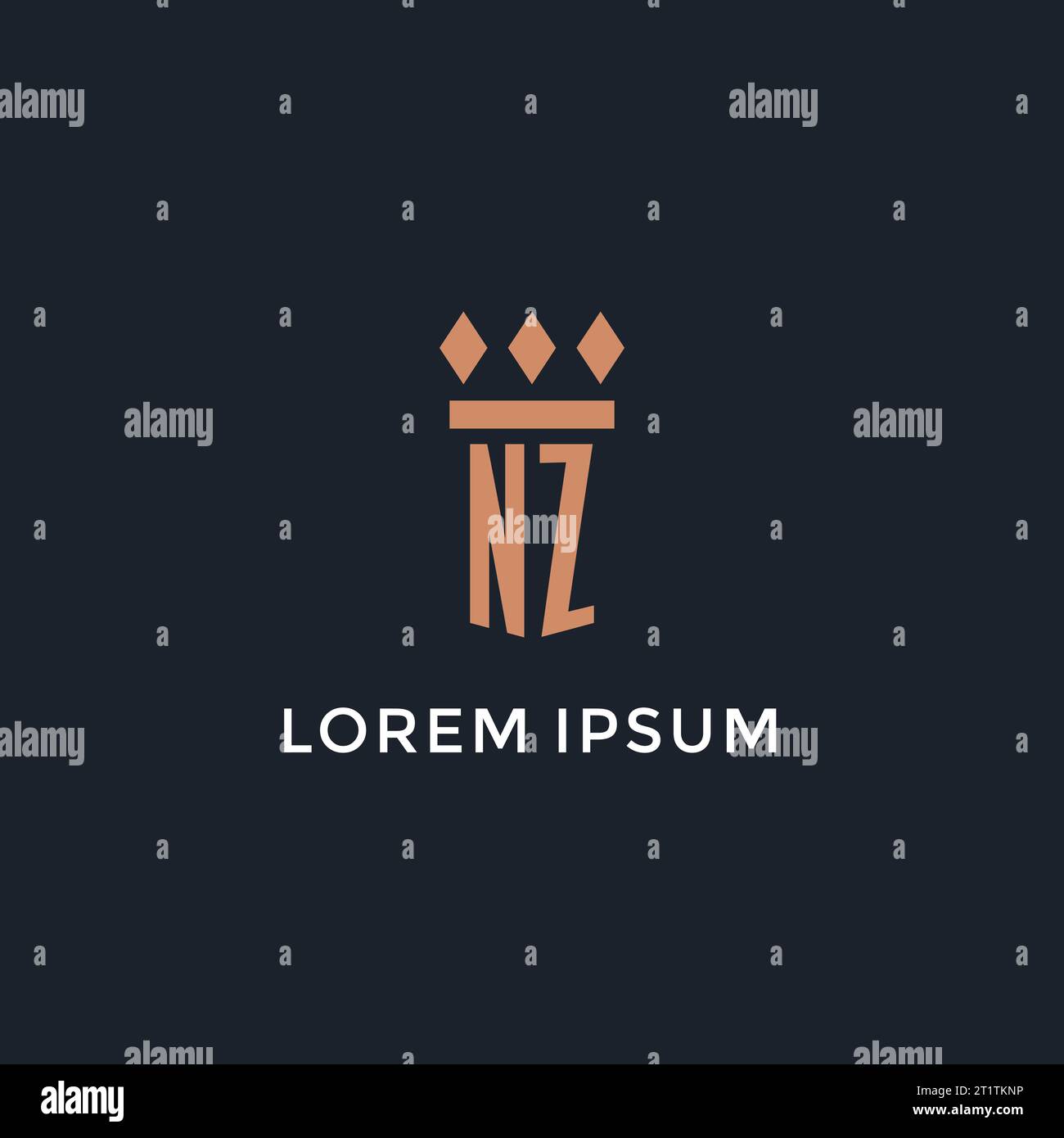 NZ logo initial with pillar icon design, luxury monogram style logo for ...