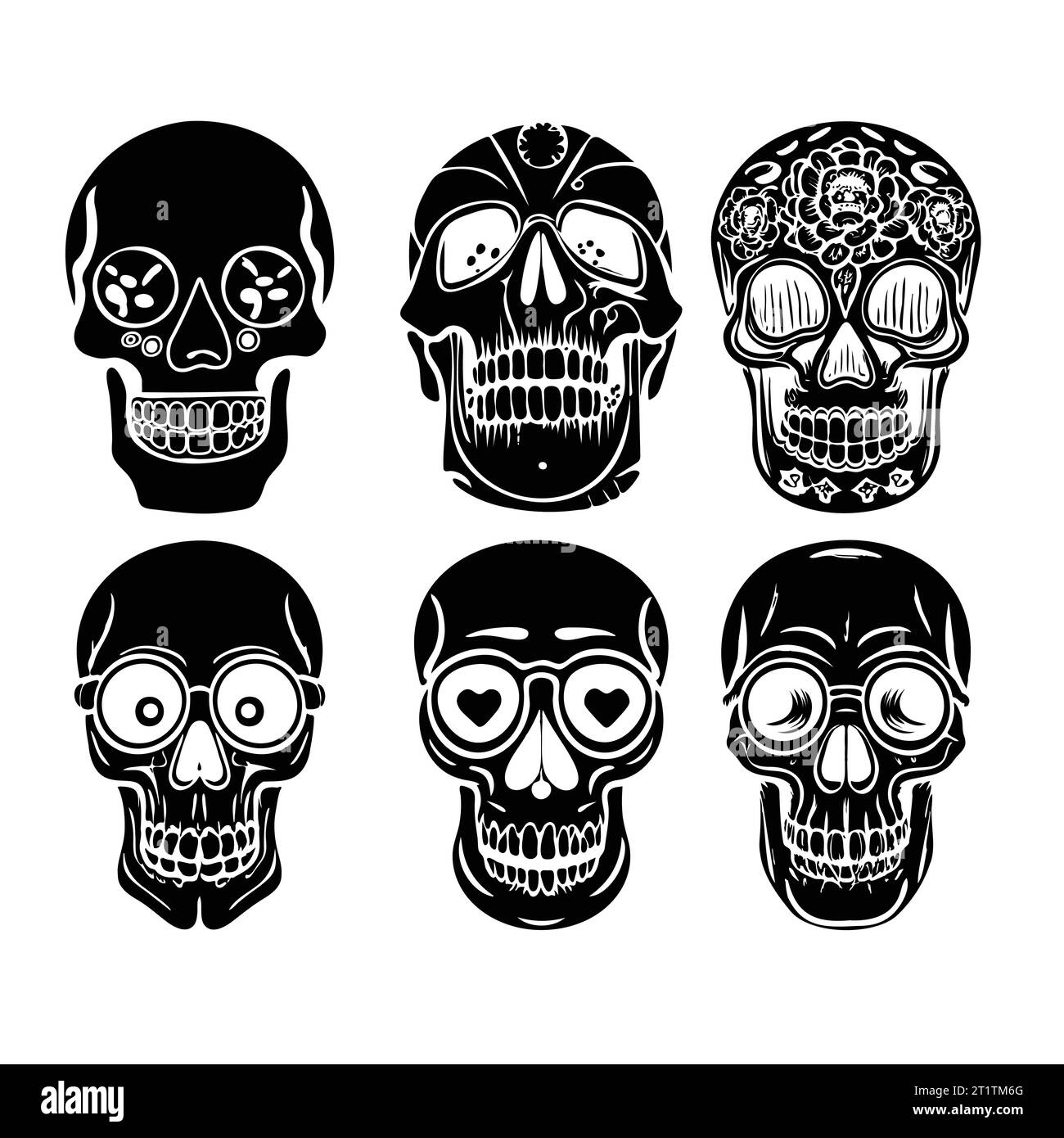 Drawing of silhouette human skull bundle, vector illustration Stock ...