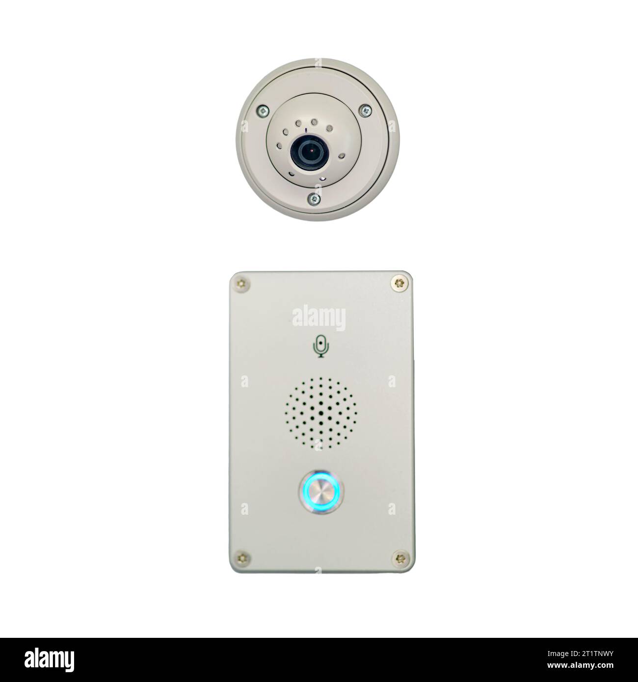 Intercom for passengers with train driver and CCTV camera, isolated on ...