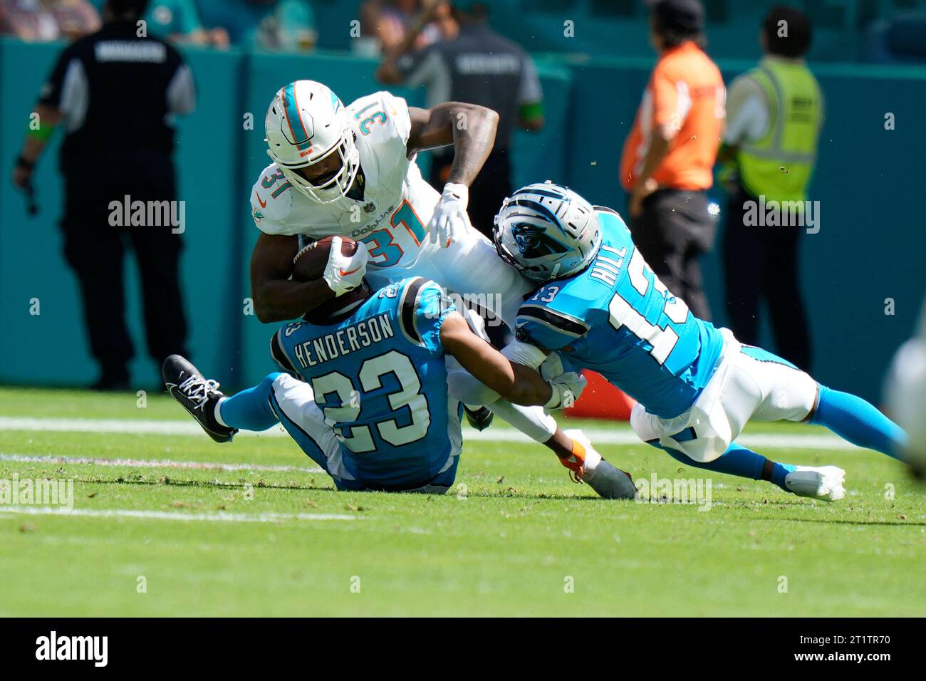 Carolina Panthers cornerback CJ Henderson (23) and Troy Hill (13 ...