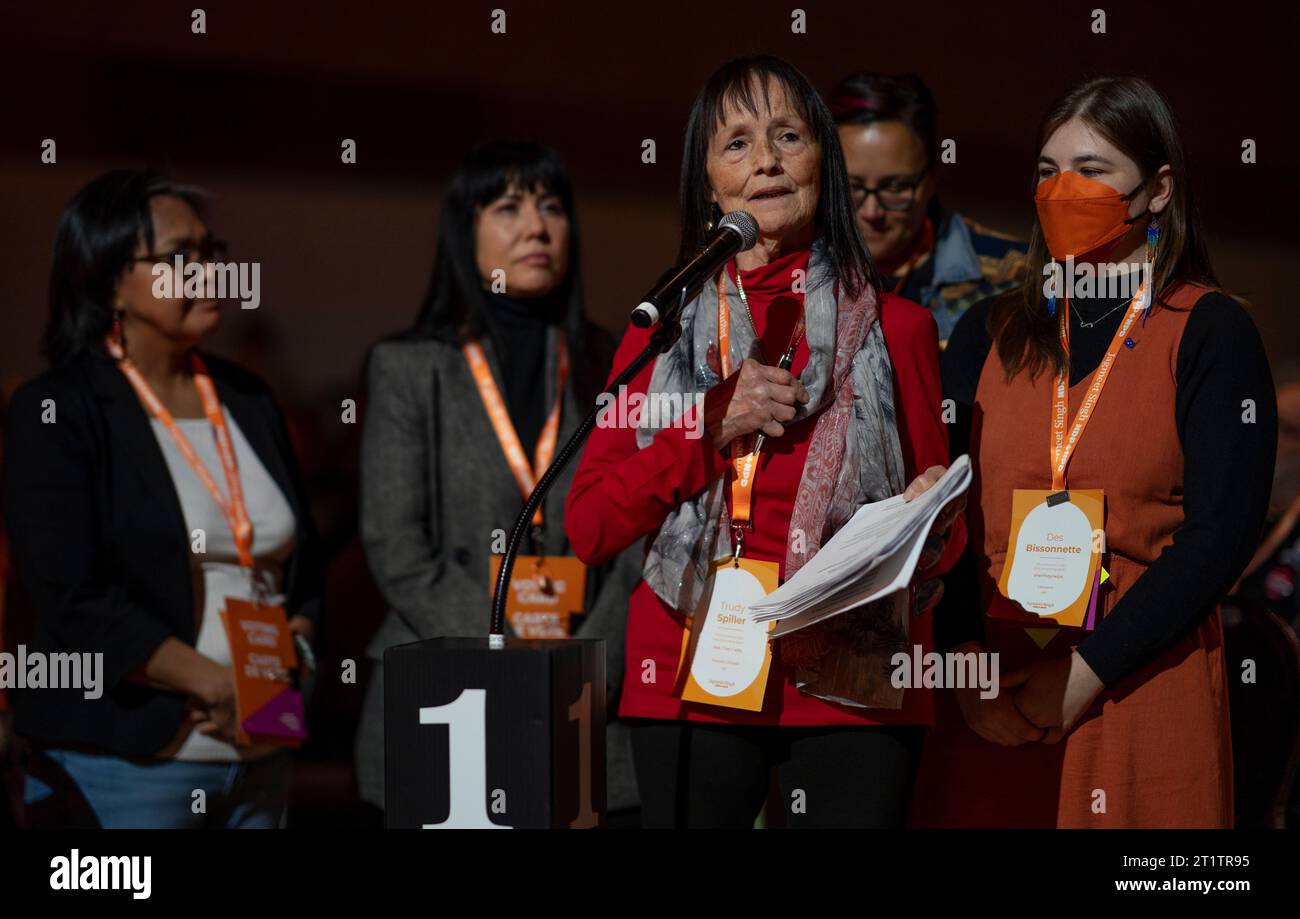 Hamilton, Canada. 15th Oct, 2023. Trudy Spiller speaks on the final day ...