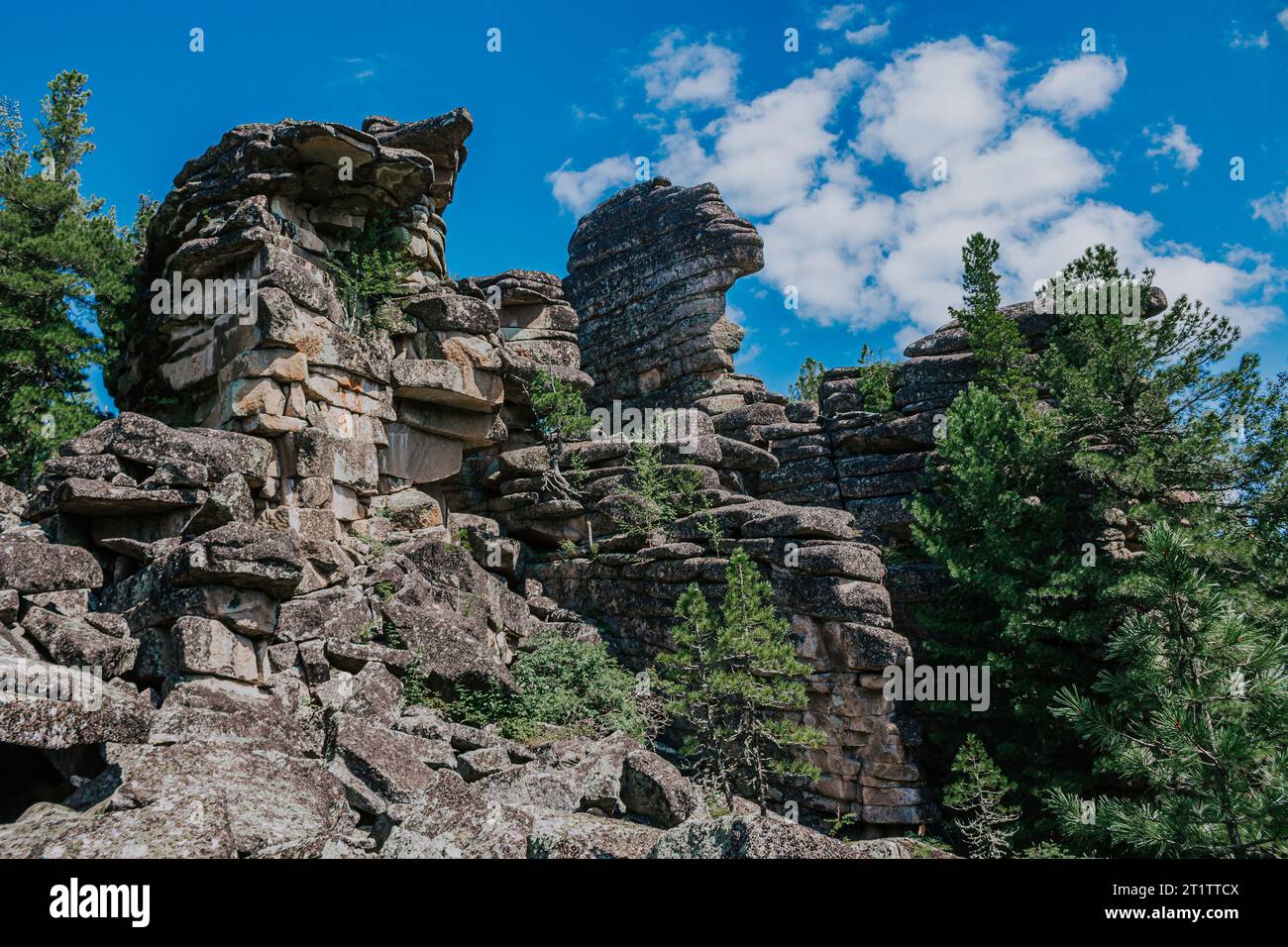 Tourist attraction and Climbing training area. Syenite rocks igneous ...