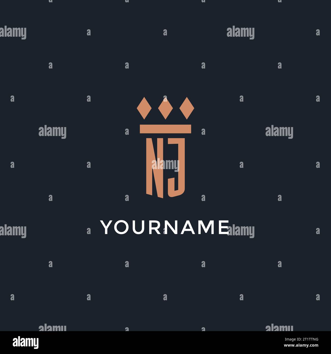 NJ logo initial with pillar icon design, luxury monogram style logo for ...