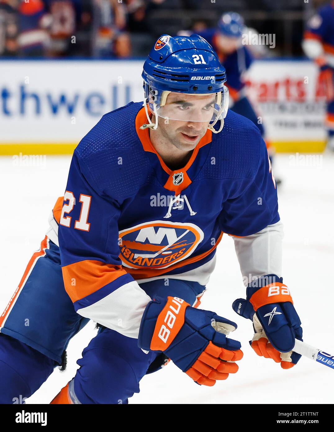 New York Islanders center Kyle Palmieri (21) during warm up before an ...