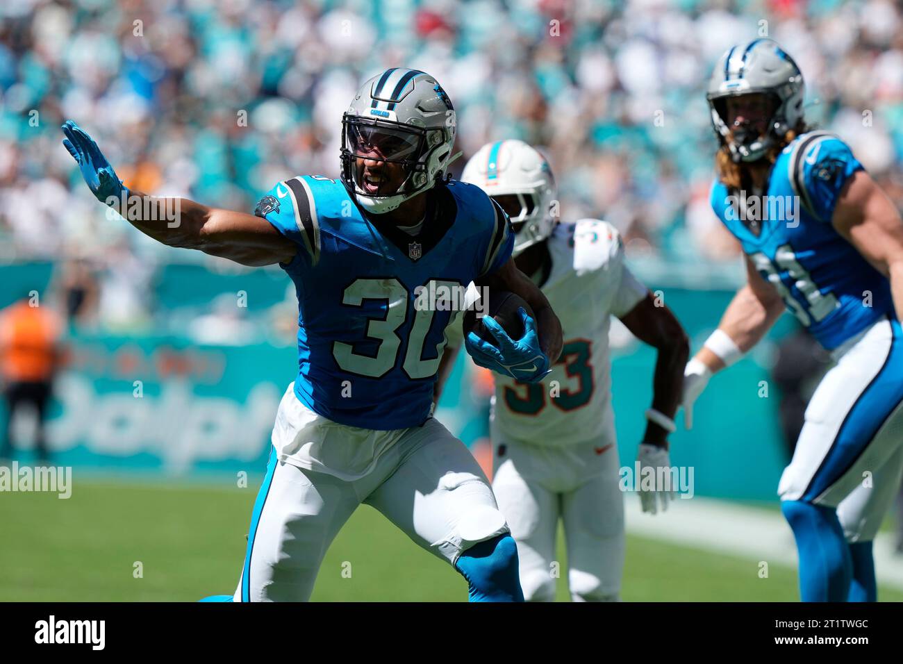 Carolina Panthers running back Chuba Hubbard (30) runs for a touchdown ...