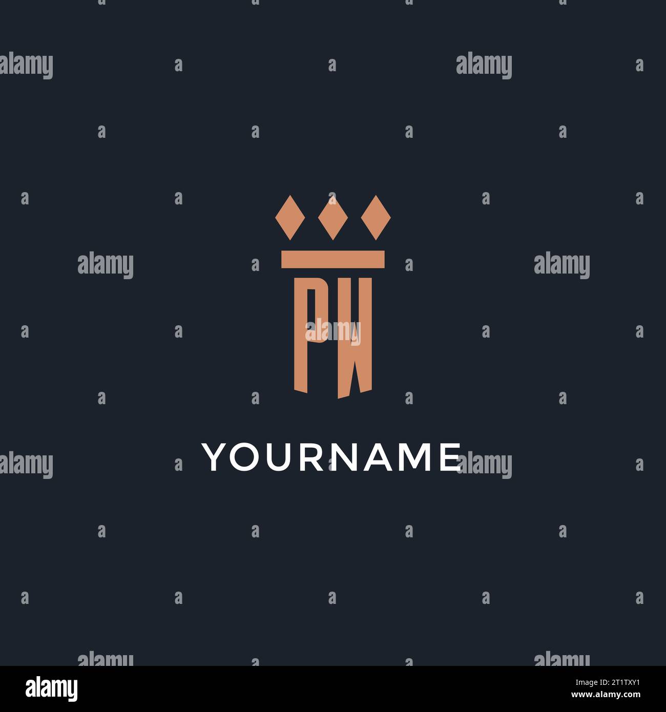 PW logo initial with pillar icon design, luxury monogram style logo for ...