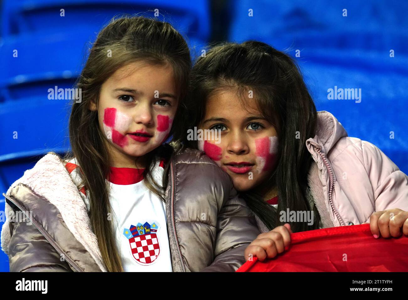 Young Croatia fans Emma and Franca inside the stadium before the UEFA ...